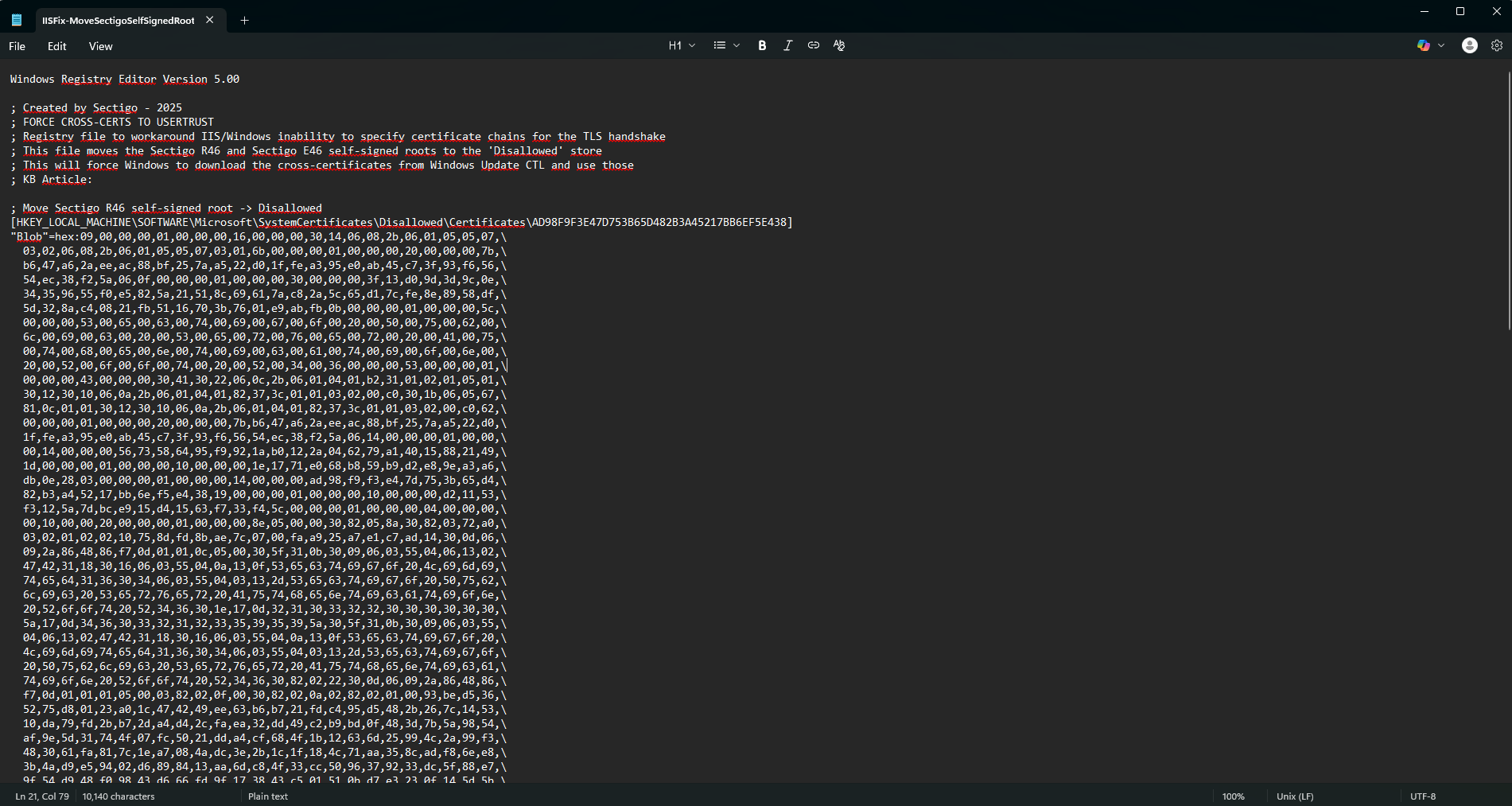 How to use the Sectigo .reg file to move self-signed roots to ...